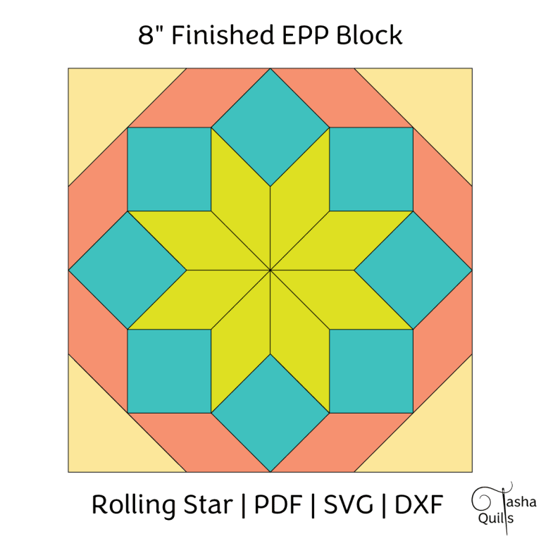 8" Rolling Star Printable Block Pieces for English Paper Piecing (EPP ...
